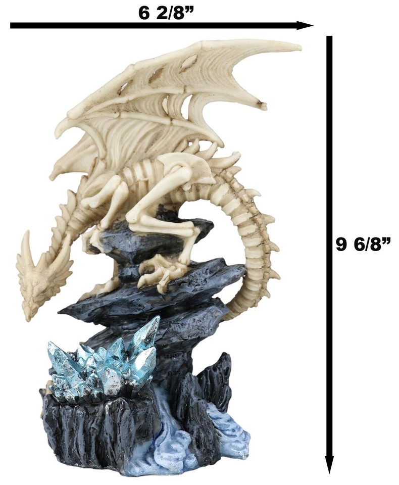 10"H Gothic Skeleton Bone Dragon Perching On Crystal Cavern Statue ...
