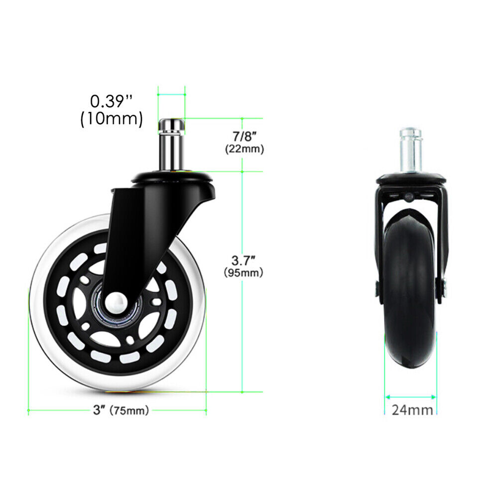5x Bürostuhl Rollen leise & kratzerfrei Universal Hartbodenrollen 10mm ...