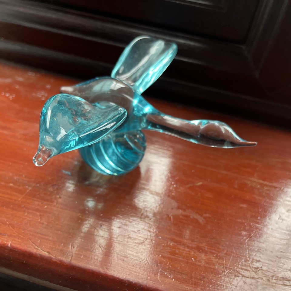 Vintage Blue Glass Flying Goose Wings Straight Figurine Paperweight ...