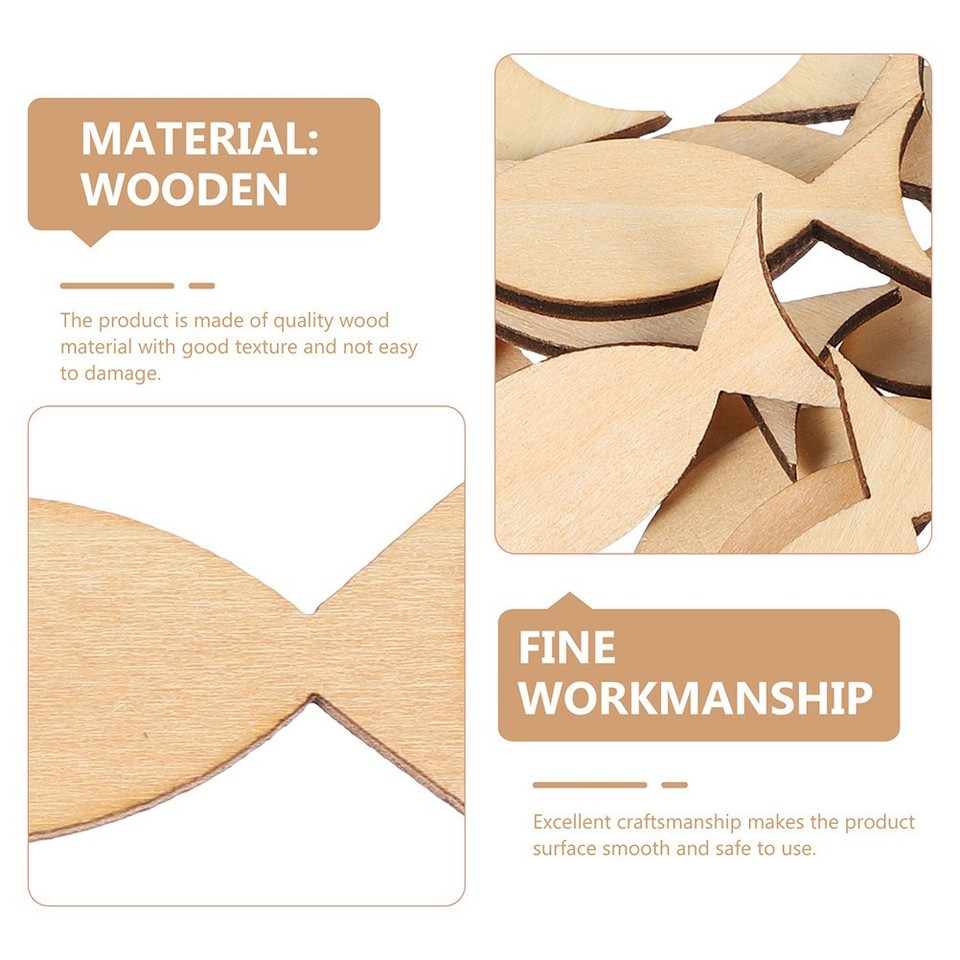 200 Pcs DIY Craft Wooden Fish Cutouts Blank Fish Shape Unfinished Wood ...