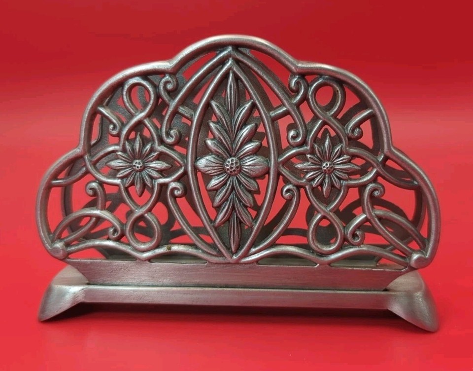 Novel Collection Silver Plated Pewter Napkin Letter Holder Flower ...