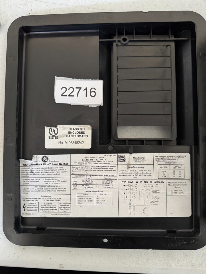 GE TPL412CP 4-Space 125 Amp 8-Circuit Indoor Main Lug Circuit Breaker ...
