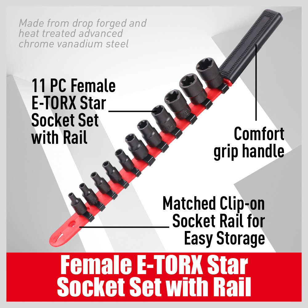 11PC Female E-TORX Star Socket Set External E4-E20 Torque 3/8" 1/4" Dr ...
