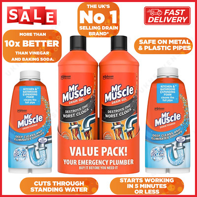 Mr Muscle Drain Unblocker Sink Drain pipes Cleaner Heavy Duty Drain Gel ...