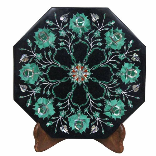 12" Marble side Table malachite Inlay semi precious stones work Home ...