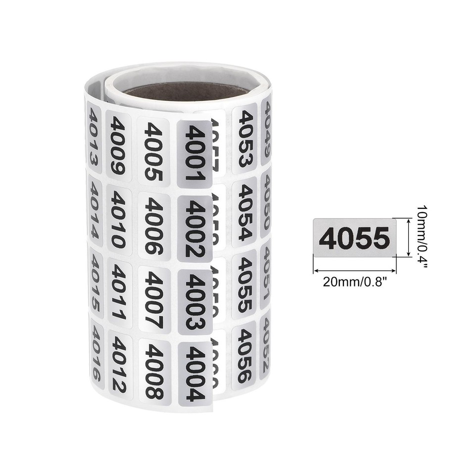 Consecutive Number Stickers 4001 to 5000 Inventory Label Black Numbers ...