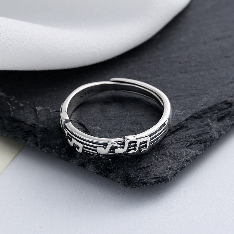 925 Sterling Silver Music Notes Ring Minimalist Band for Music Lovers ...
