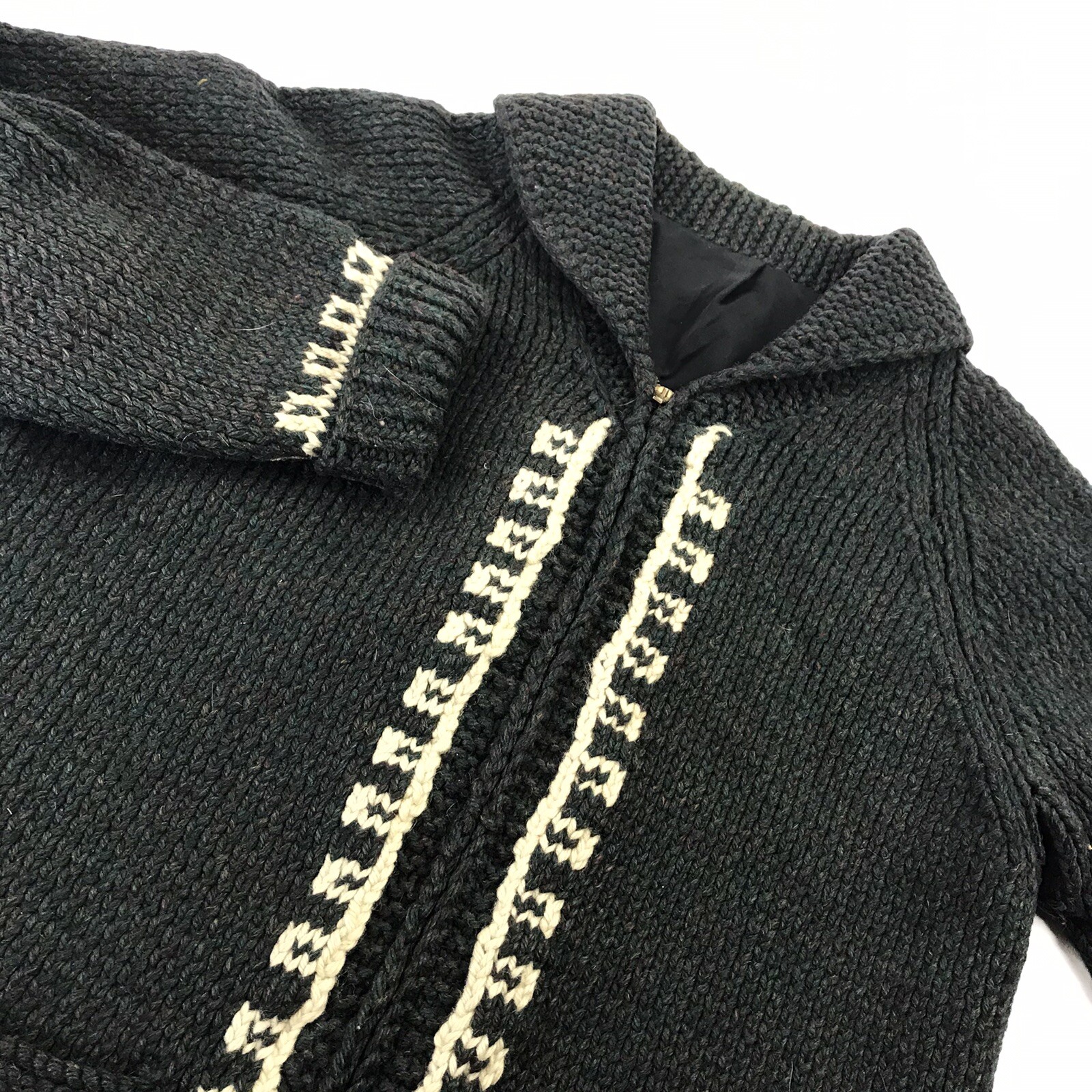 Woman’s Jacket Curling Sweater Hand Knit Shawl Collar Geometric Vintage ...
