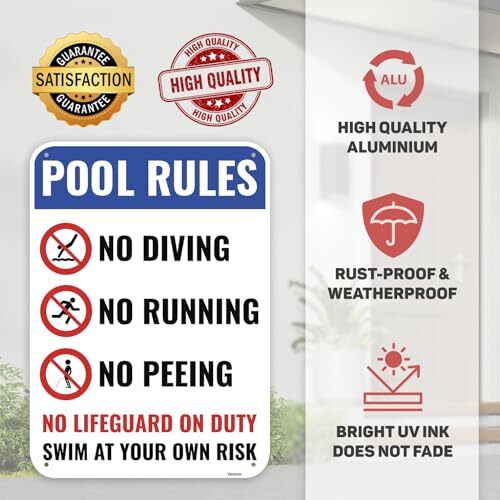 1PC 14 x 10 Inches - Aluminum - Swim At Your Own Risk Pool Pool Rules ...