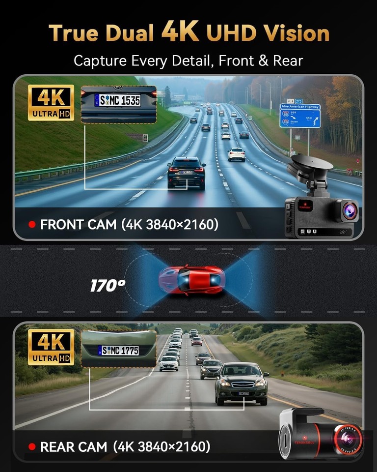 Complete 4K Dash Cam Set with GPS, G-Sensor & 24-Hour Parking ...