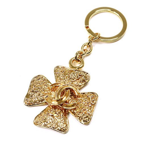 Chanel Clover Key Ring Gold 95A Four Leaf Clover Coco Mark Key Holder ...
