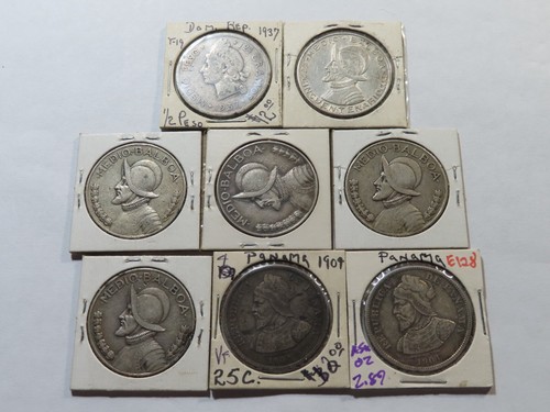 E128 Panama-Dominican Rep. Silver Coins Group 8 pcs 2.89 Oz. ASW Total ...