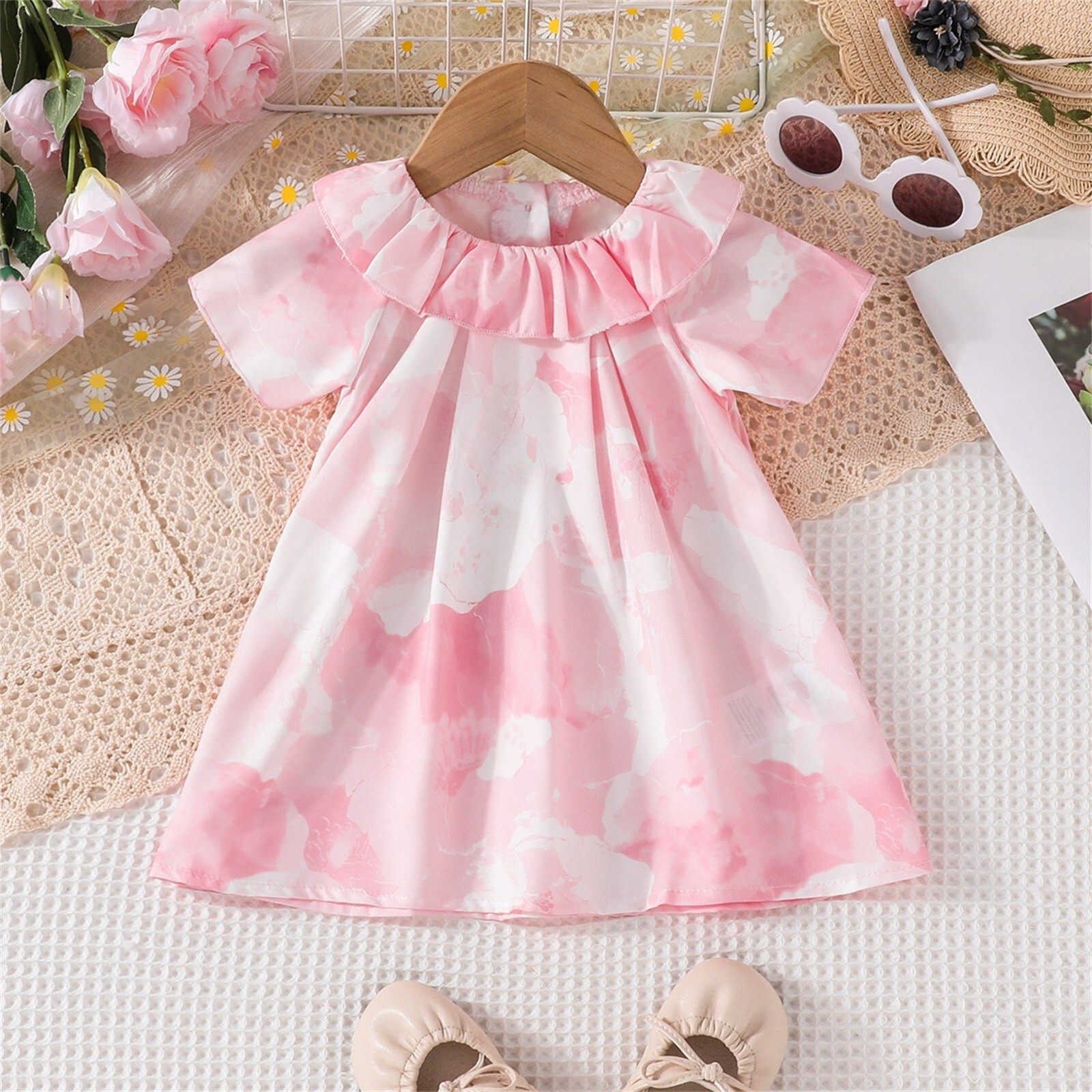 Toddler Girls Dresses Cute Lace Round Neck Short Sleeve Tie Dye ...