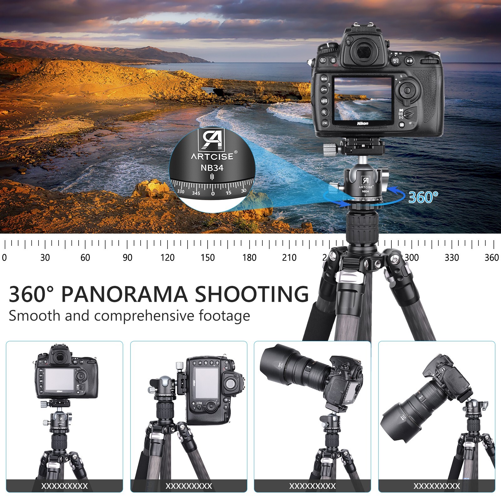 Low Profile Camera Tripod Head Ball Head CNC Panorama Head Arca Swiss ...