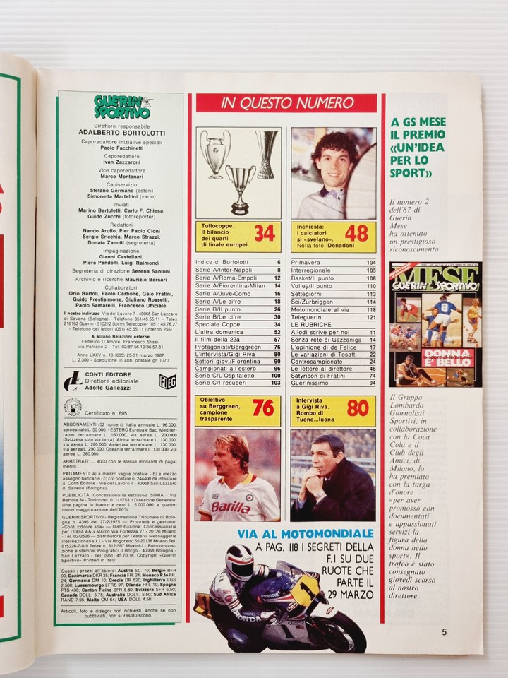 Guerin Sportif 13-1987 +Film Gullit-Milan-Berggreen-Gigi Riva | eBay