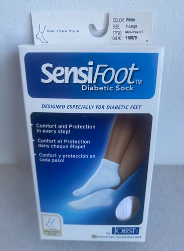 Jobst 110879 SensiFoot White X-Large Mini-Crew Closed Toe Diabetic Sock ...