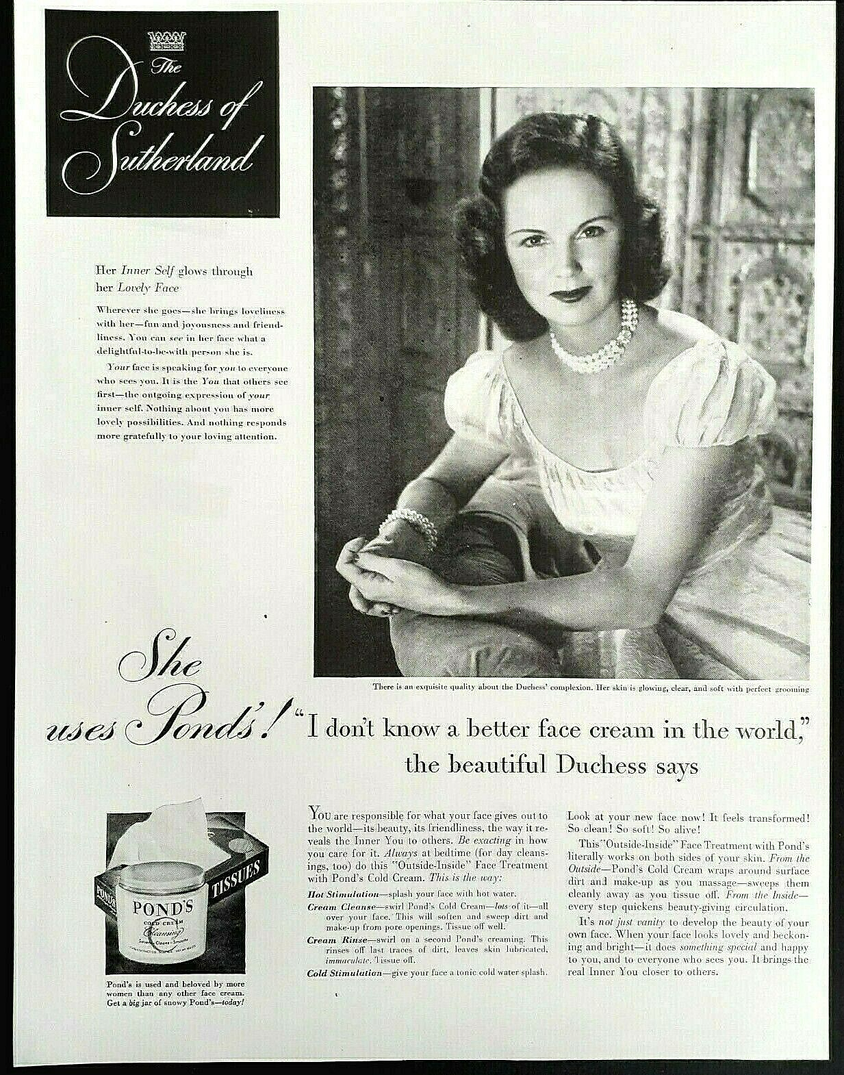 Ponds Cold Cream ad vintage 1948 Duchess of Sutherland original ...