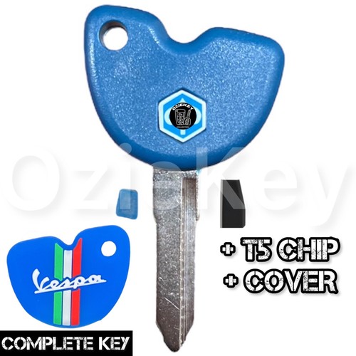 Complete Key For Vespa Fly Piaggio Scooter With T5 Chip + Dark Blue ...