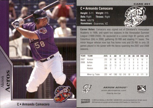 Armando Camacaro 2009 Choice Akron Aeros #01 Card Akron Aeros ...