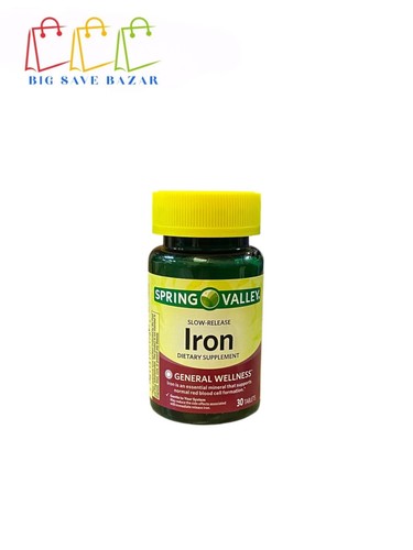 Spring Valley Slow-Release Iron Dietary Supplement General Wellness 30 ...