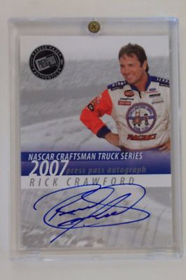 NASCAR Driver RICK CRAWFORD Autographed Signed 2007 Press Pass Card w ...