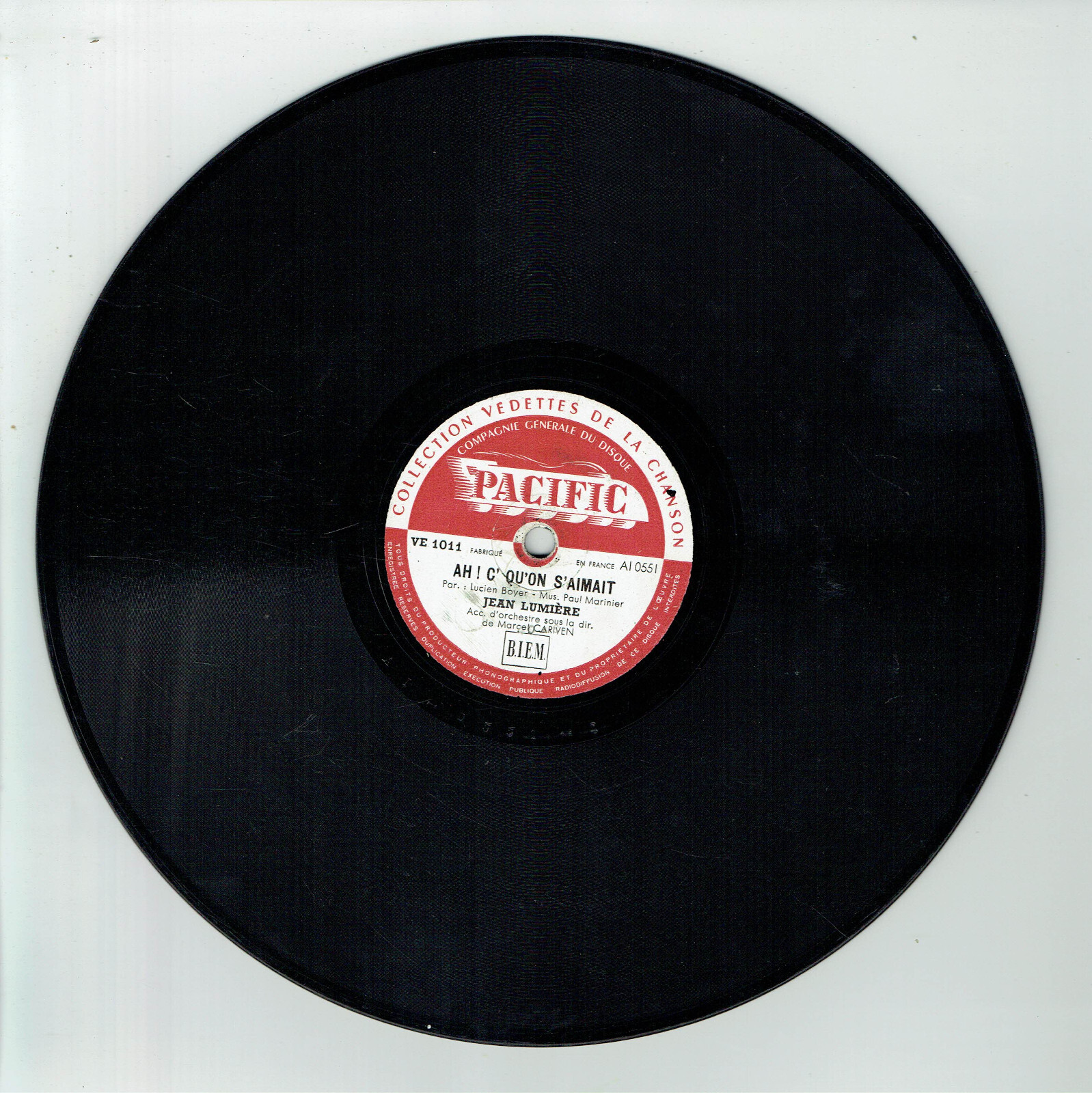 78T 25cm Jean LUMIERE Disque Phono REVIENS -AH ! C' QU'ON S'AIMAIT ...