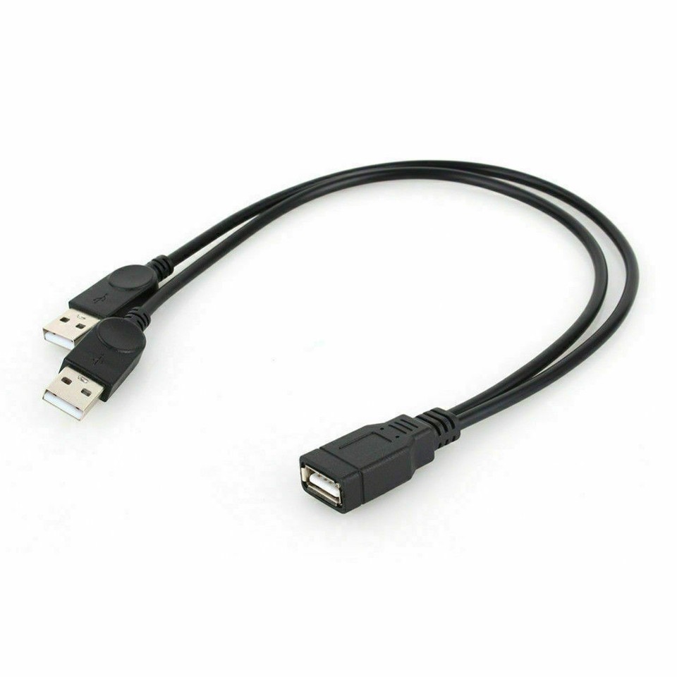 USB 2.0 Female to 2 Dual USB Male Power Adapter Y Splitter Cable Cord ...