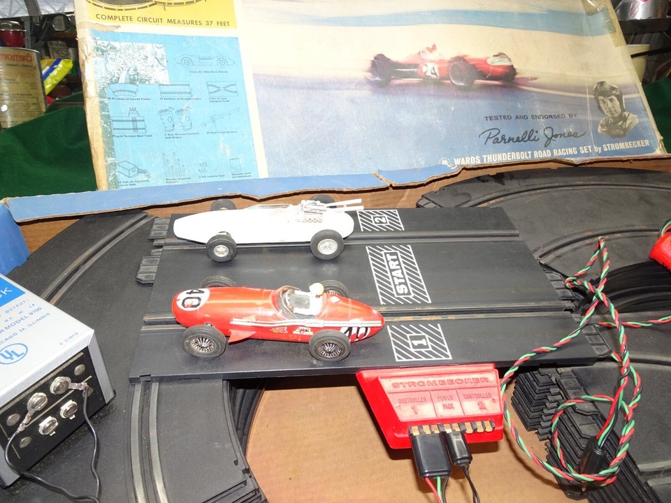 Vintage strombecker slot car set Thunderbolt Sold By Wards 1960s | eBay