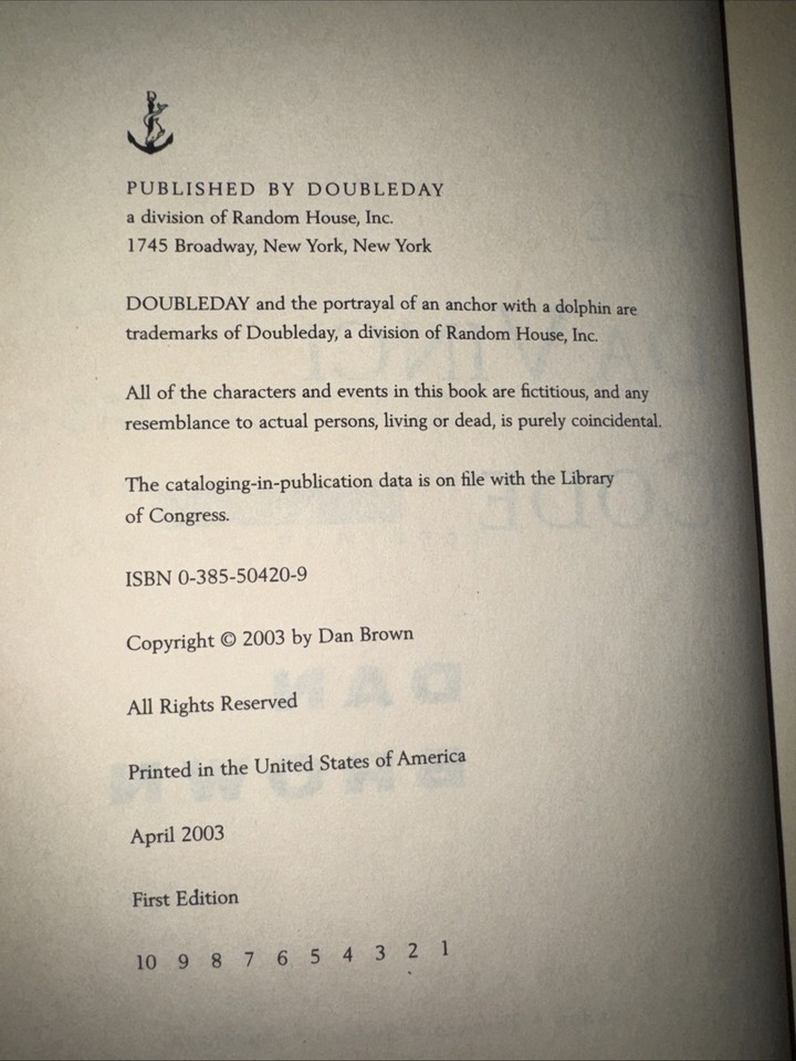The Da Vinci Code Dan Brown First Edition 2003 Hardcover Book | eBay