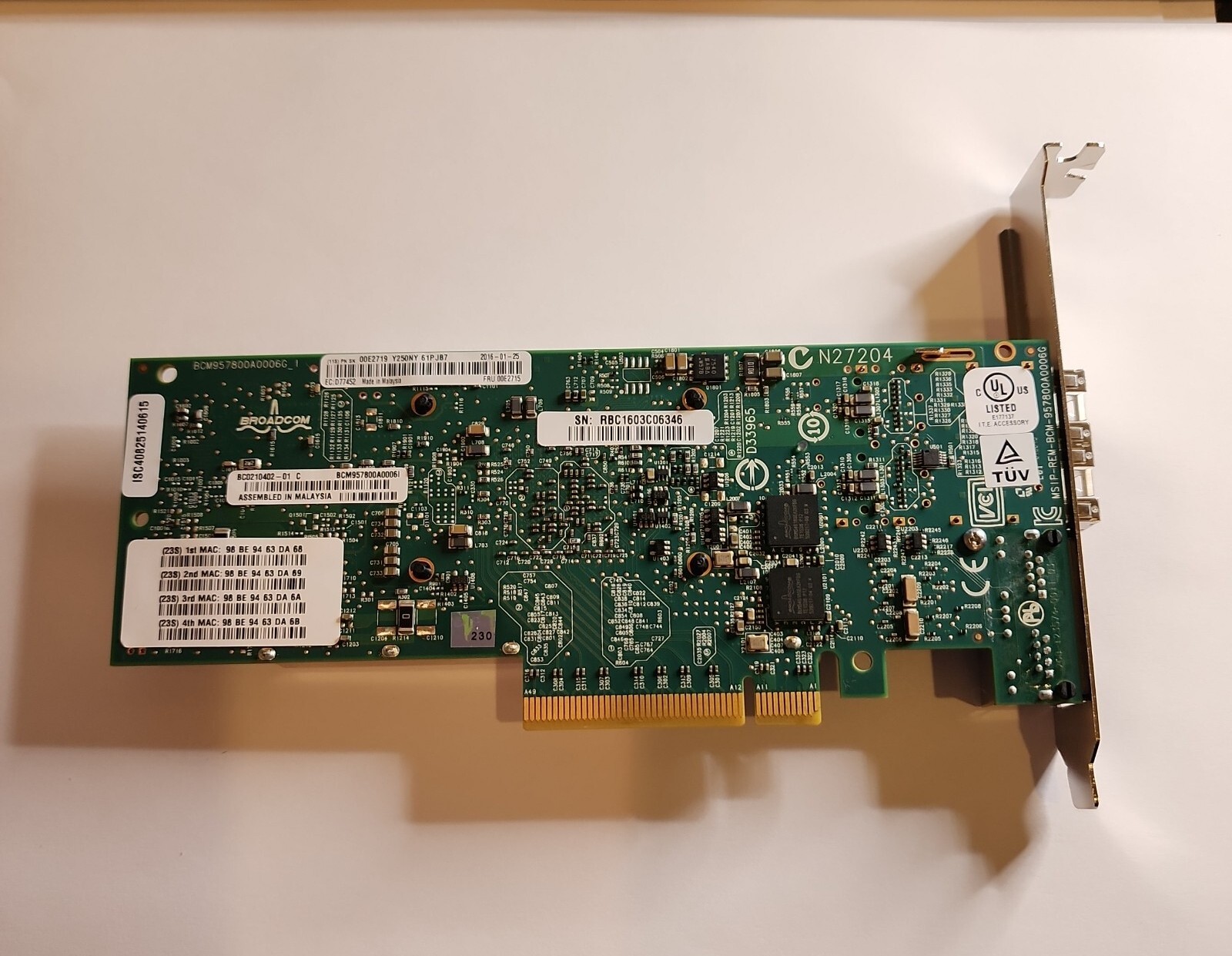 IBM 00E2719 4-Port 10Gb SFP+ 1Gb SR RJ45 Ethernet Copper Adapter PCIe ...