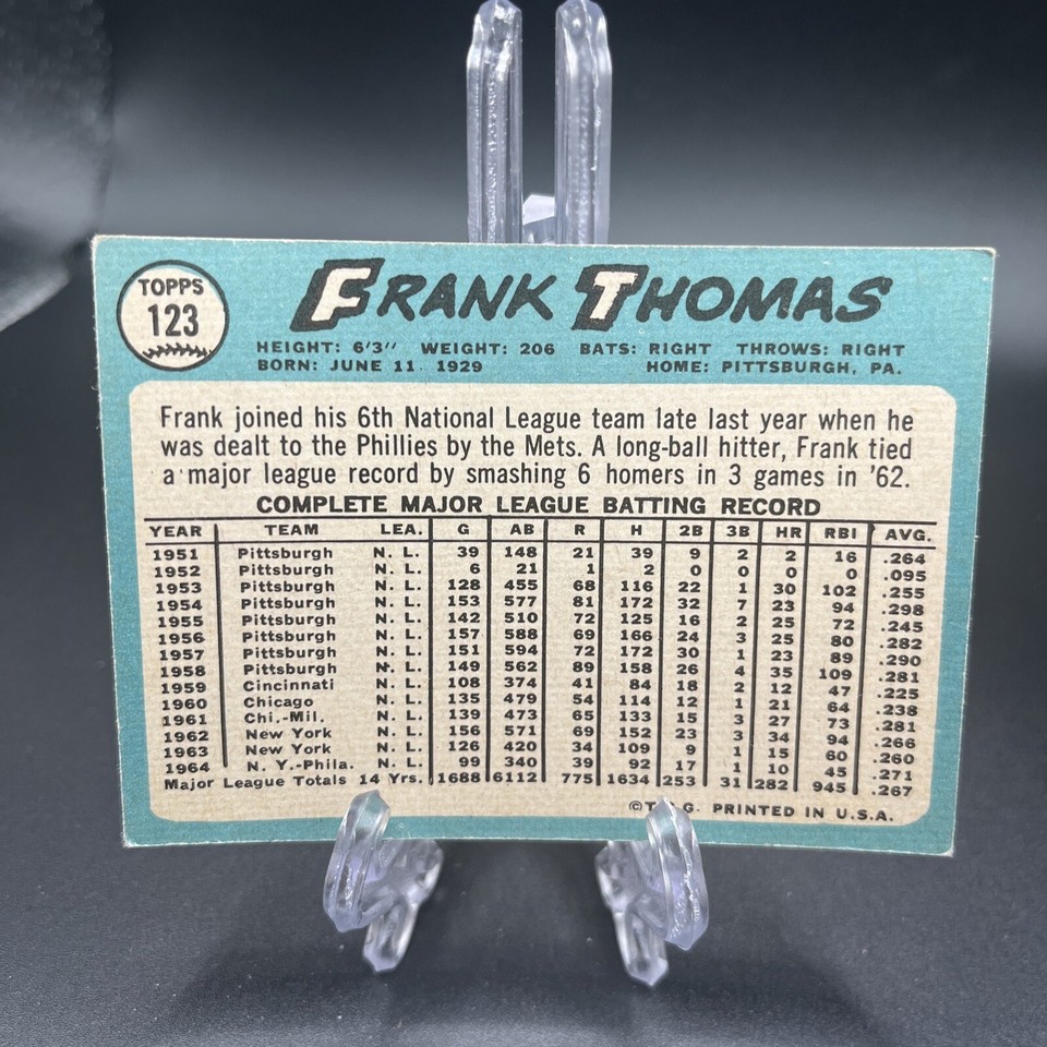 1965 Topps Set-Break #123 Frank Thomas - Philadelphia Phillies ...