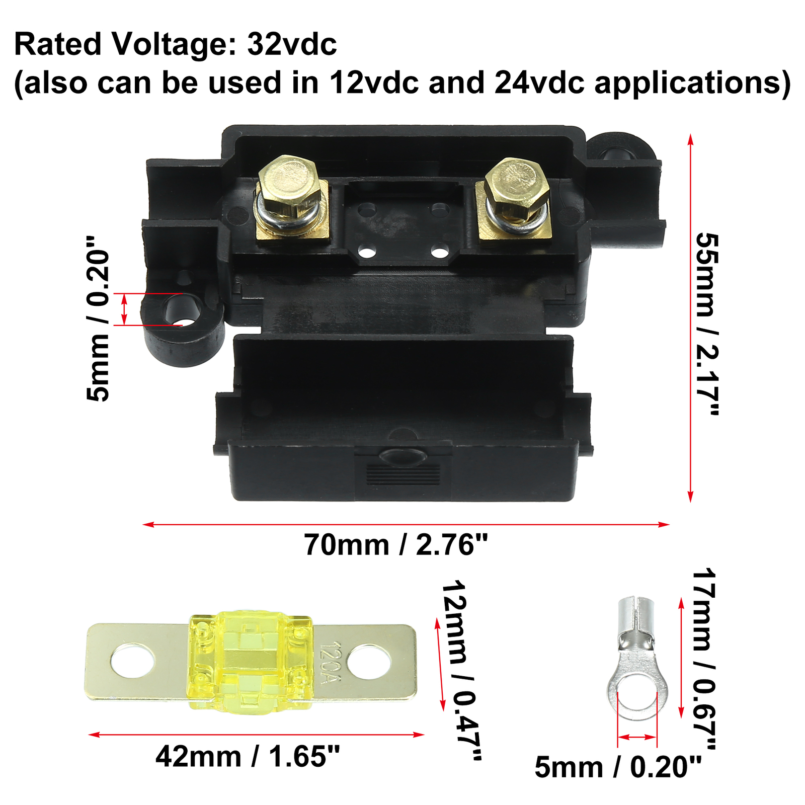 120A Fuse Kit 4 ANS Holders 7x120 AMP Fuses 8xHeat Shrinks for Car Dual ...