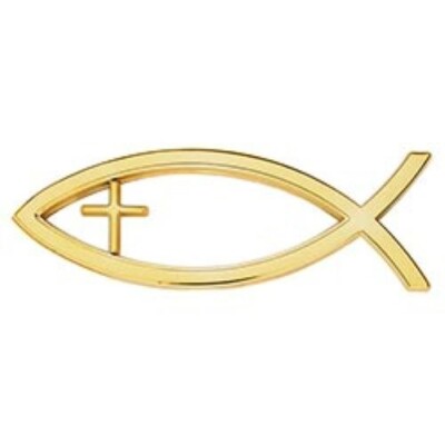 3-D GOLD FINISH Ichthus Auto Emblem fish w/ CROSS Car Plaque FREE S/H w ...