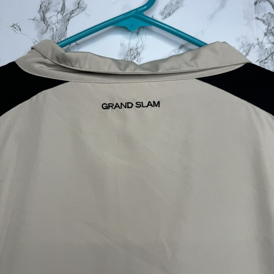 Grand Slam Windbreaker Jacket pullover Mens XL Beige Back Golf Quarter ...