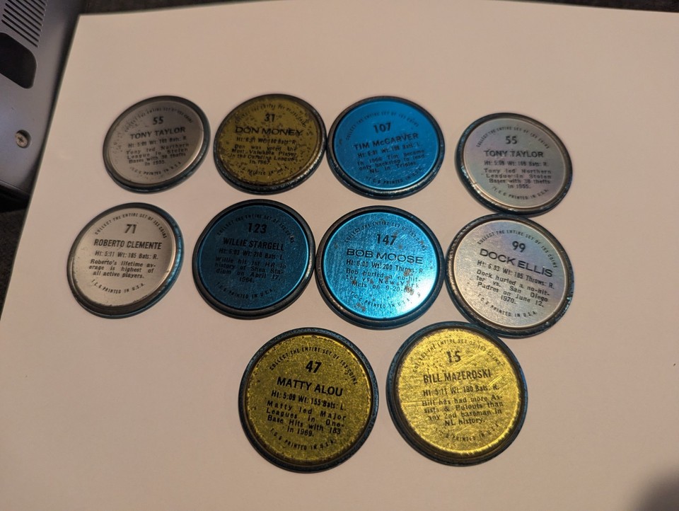 1971 Topps Baseball Lot Of 10 Coins Pirates & Phillies Clemente ...