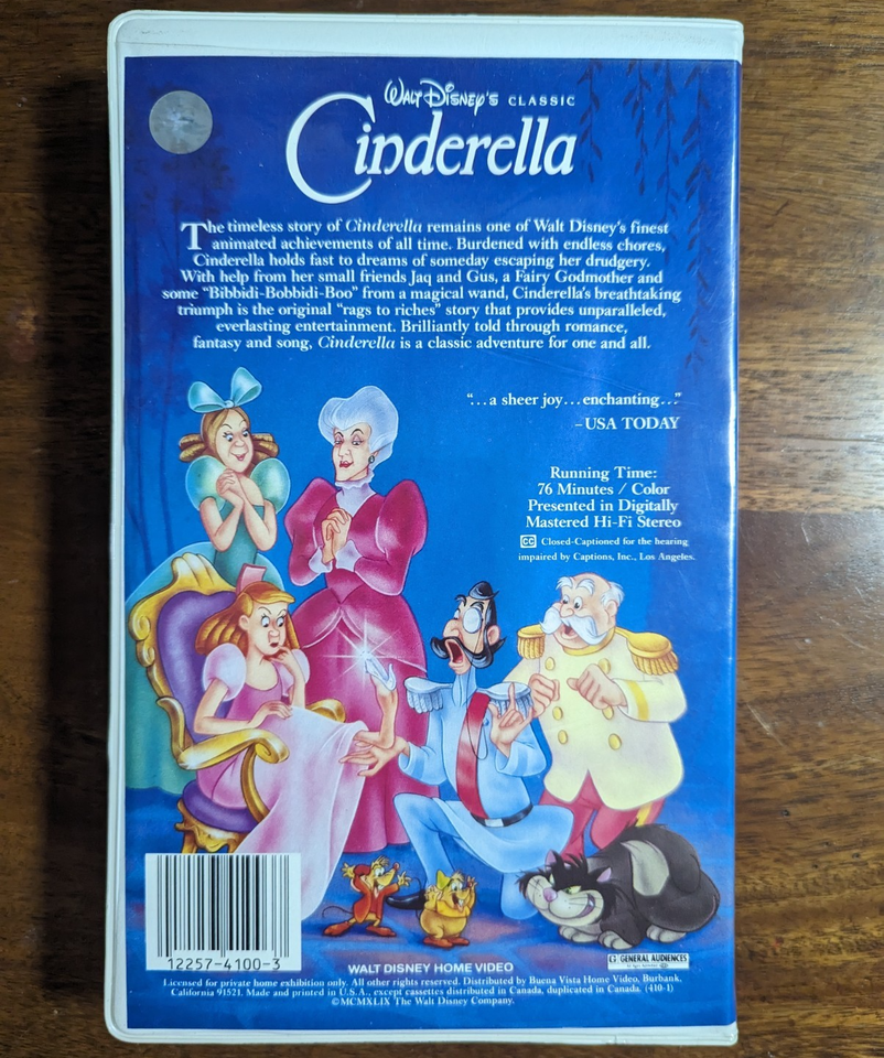 Walt Disney Classic Cinderella (VHS, 1988) Black Diamond Edition ...