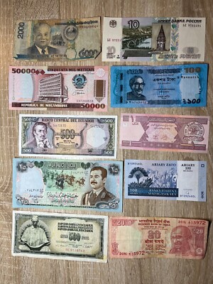 Diverse lot of 10 World Banknotes Assorted Circulated Foreign Paper ...