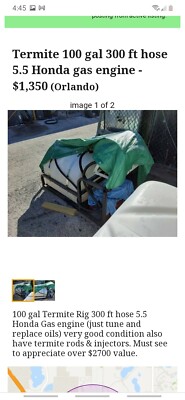 100 Gal Sprayer or Termite rig 300 ft hose, 5.5 Honda engine | eBay