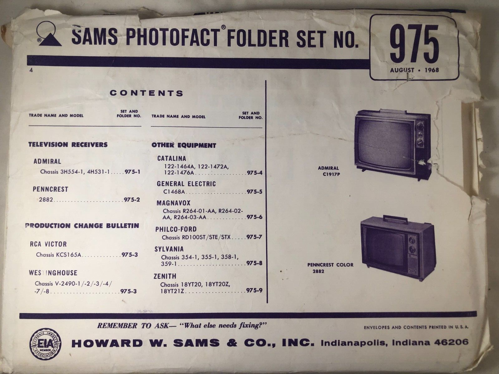 SAMS PHOTOFACT FOLDER SET NO. 975, 1968, SCHEMATICS & SERVICE MANUALS ...