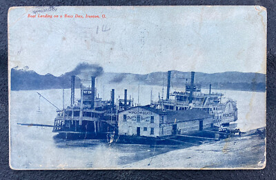 Antique 1909 BOAT LANDING - IRONTON, OHIO Steamboat Princess river ...