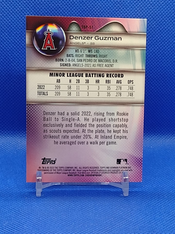 2023 Bowman Platinum Top Prospect Baseball. DENZER GUZMAN. Angels. #51 ...
