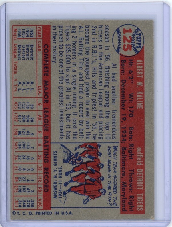 1957 Topps #125 Al Kaline Detroit Tigers HOF NM | eBay