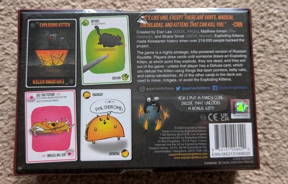 New Exploding Kittens Card Game Original Fun Family Adults & Kids Ages ...