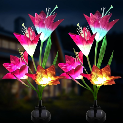 Solar Powered Lily Flower Lights Outdoor, Waterproof Color Changing ...