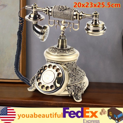 Antique Brass Handset Phone Handheld Telephone Rotary Dial Vintage Home ...