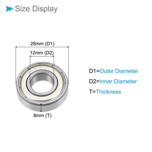 2pcs Deep Groove Ball Bearing 6001ZZ Model 12x28x8mm Carbon Steel ...