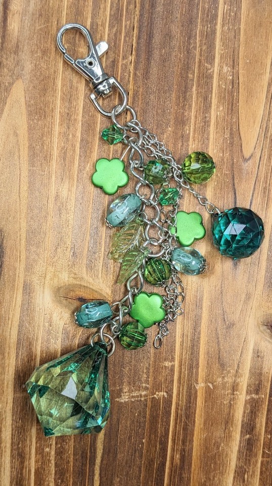Purse Accessories Key Chain Charms GREEN Chain 6" Flower Handmade Gift ...