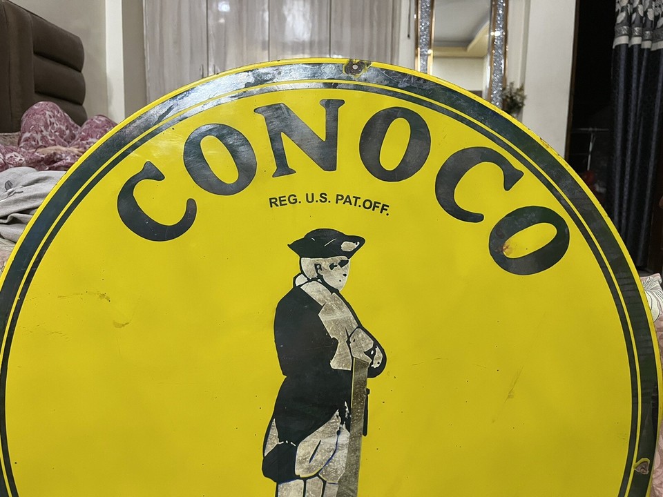 VINTAGE CONOCO GASOLINE ENAMEL PORCELAIN SIGN ( Rare) 1940 30 INCHE | eBay