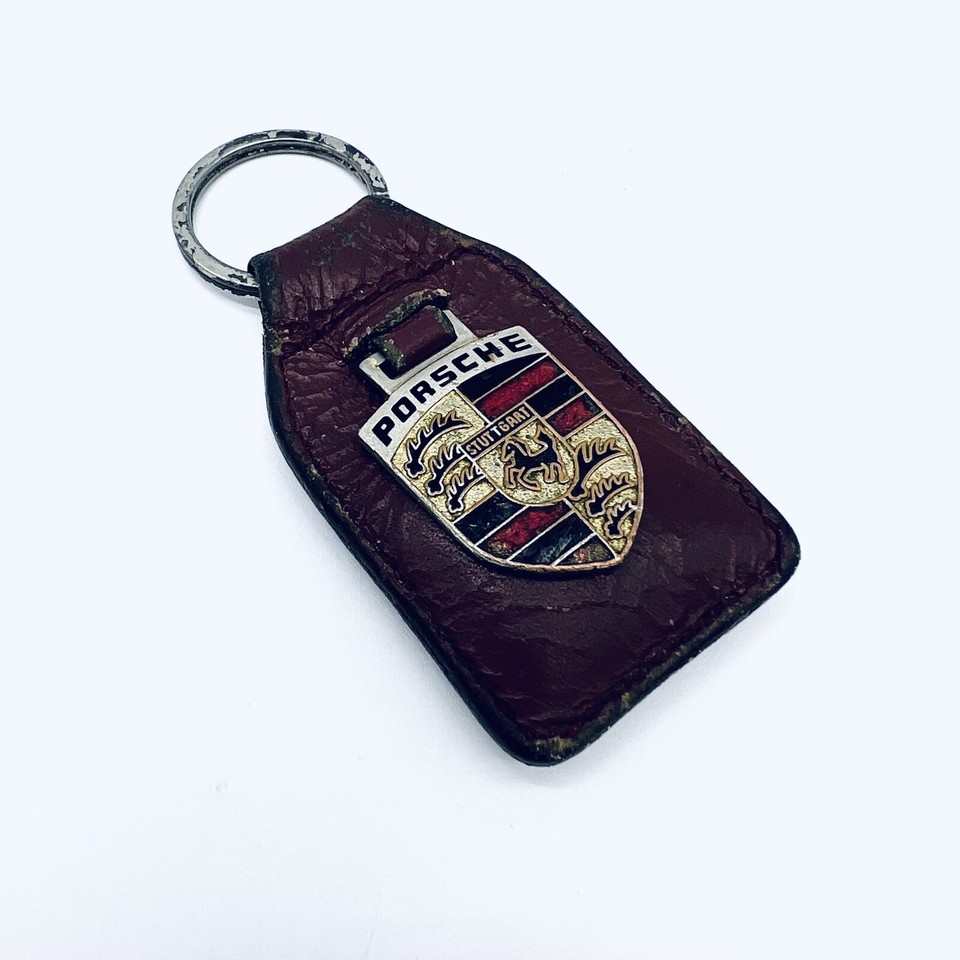 VINTAGE PORSCHE KEYCHAIN BORDEAUX LEATHER OLDTIMER CLASSIC CAR 356 911 ...