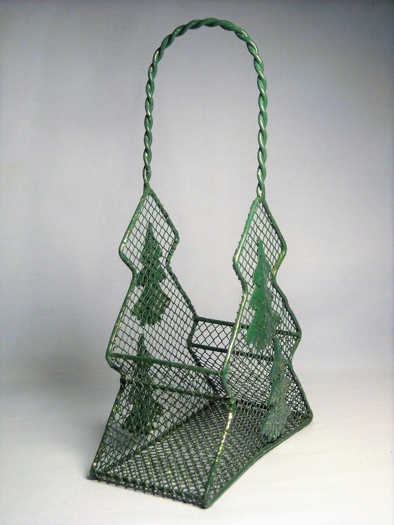 Christmas Green Wire Tree Basket w/ Handle & Green Metal Trees | eBay